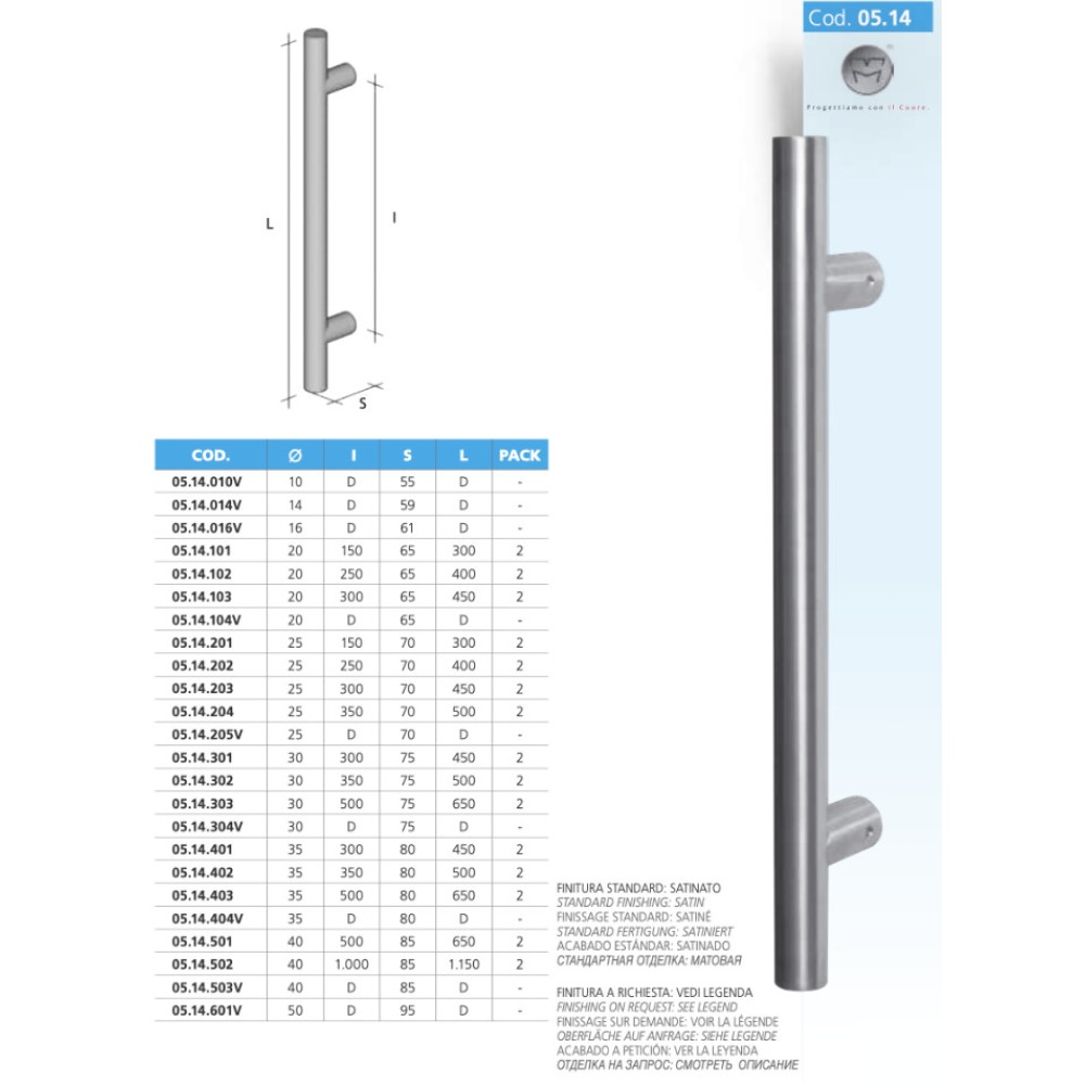 Straight Pull Handle in Stainless Steel - Choice of Length
